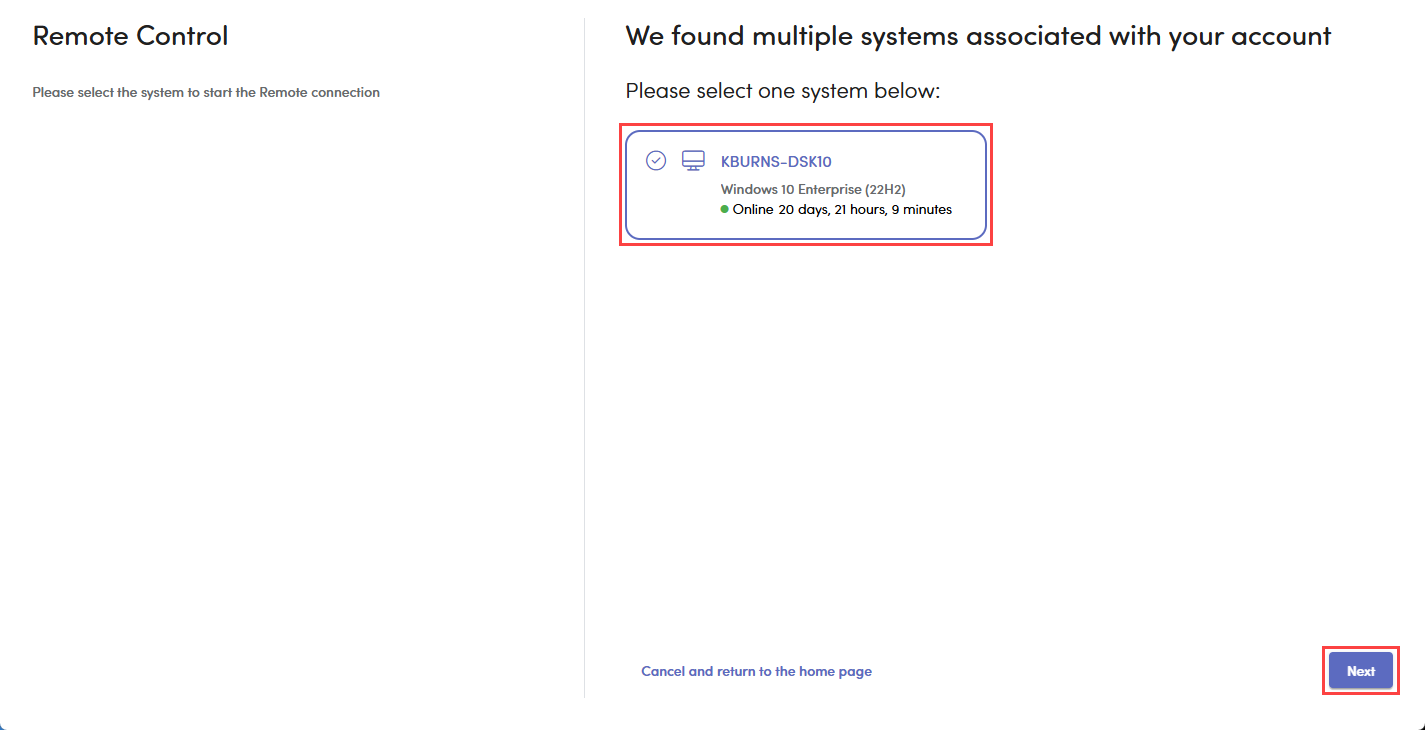 Remote Control from the Client Portal
