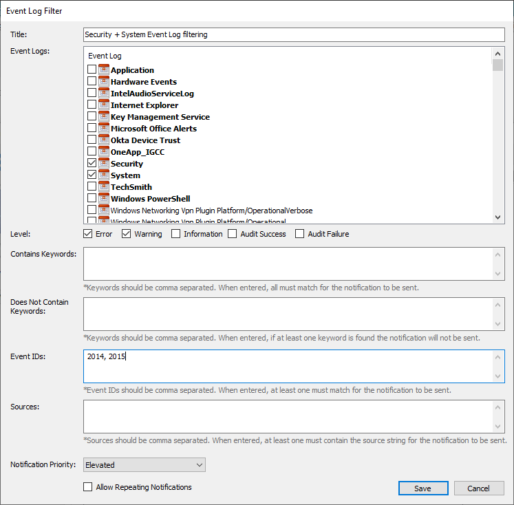 Enabling Event Log browsing and monitoring